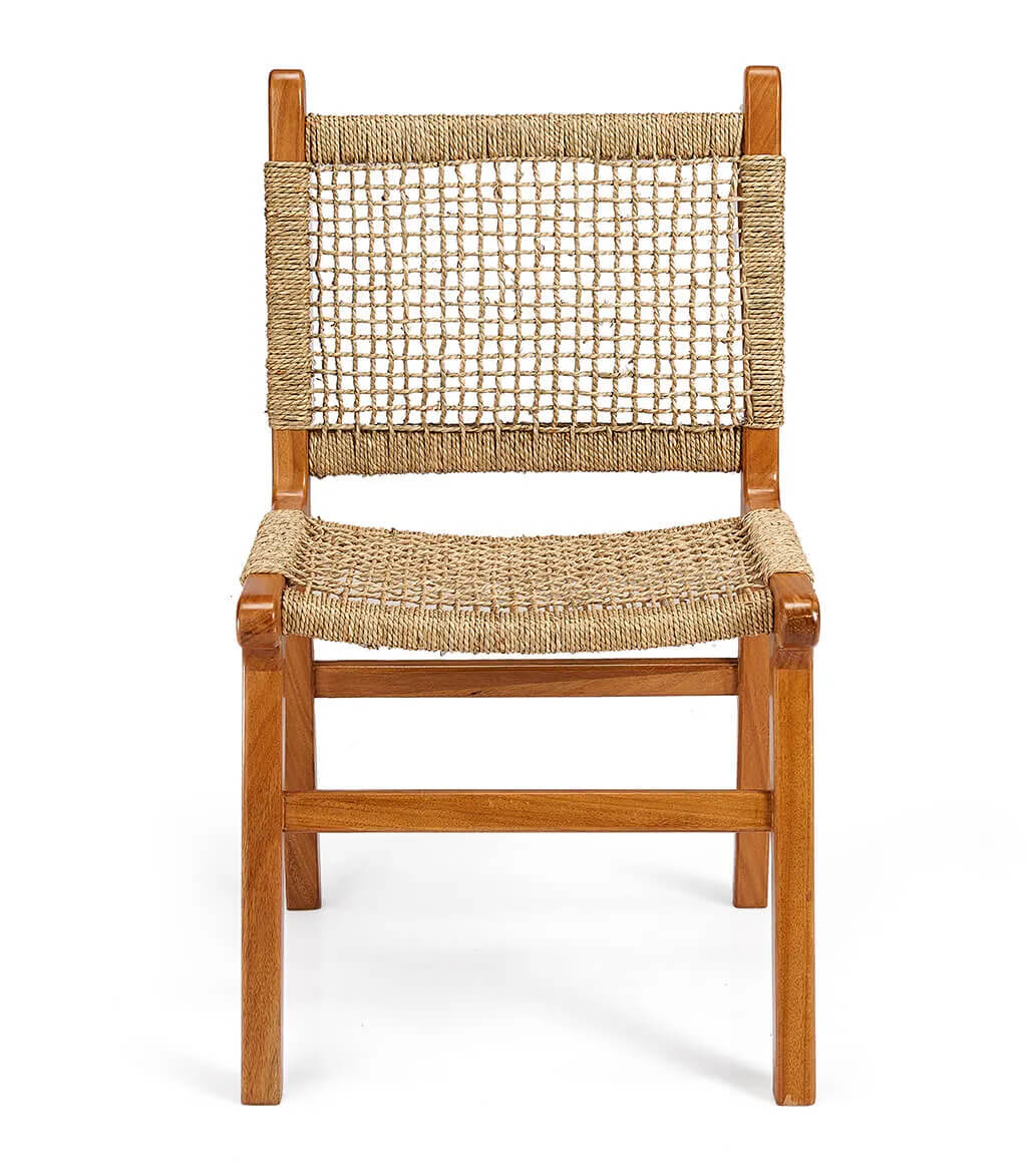 Orla Rope Dining Chair – Teak Wood with Woven Seagrass - Efreshli