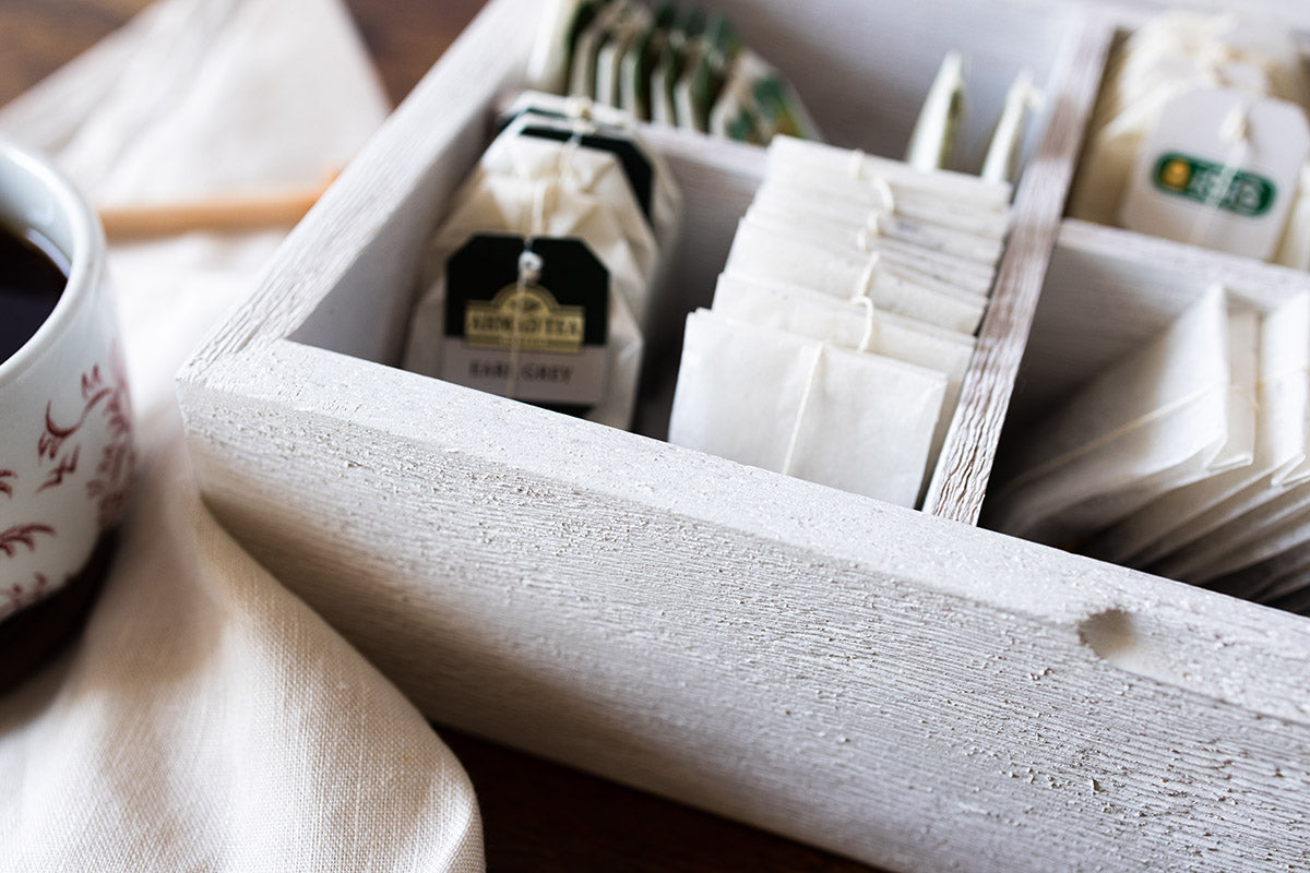 Efreshli | Tea Box - Large | Rustic White | 6 compartments (equally spaced)