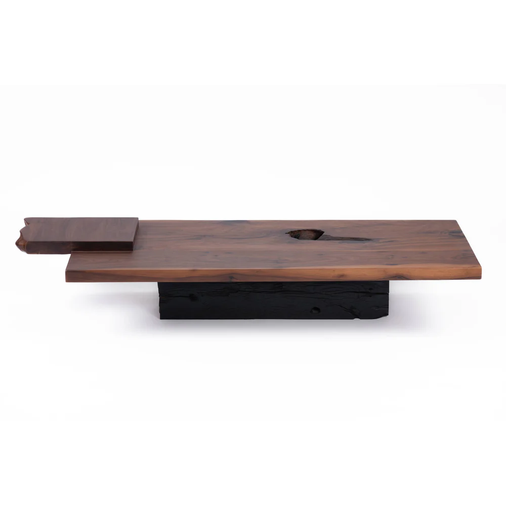 Ridge Coffee Table - Thick Wooden Top With Black Base - Efreshli