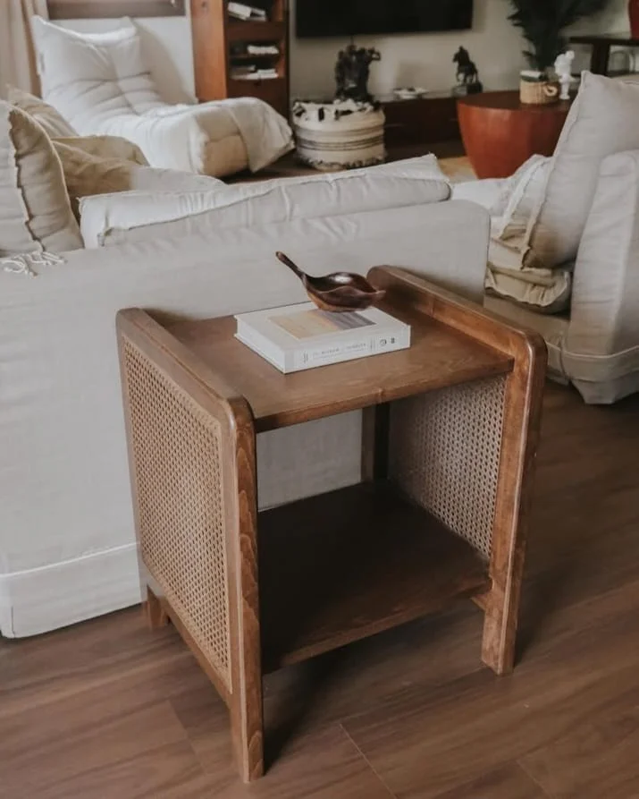 Terra Side Table With Woven Sides - Wooden Frame - Efreshli