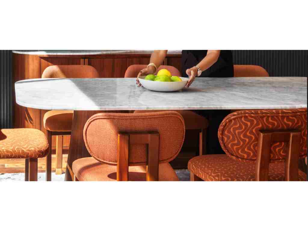 Wave Walnut Veneer Dining Table With Marble Top - Efreshli