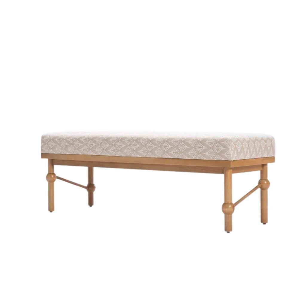 Luna Upholstered Beech Wood Bench with Turned Legs - Efreshli