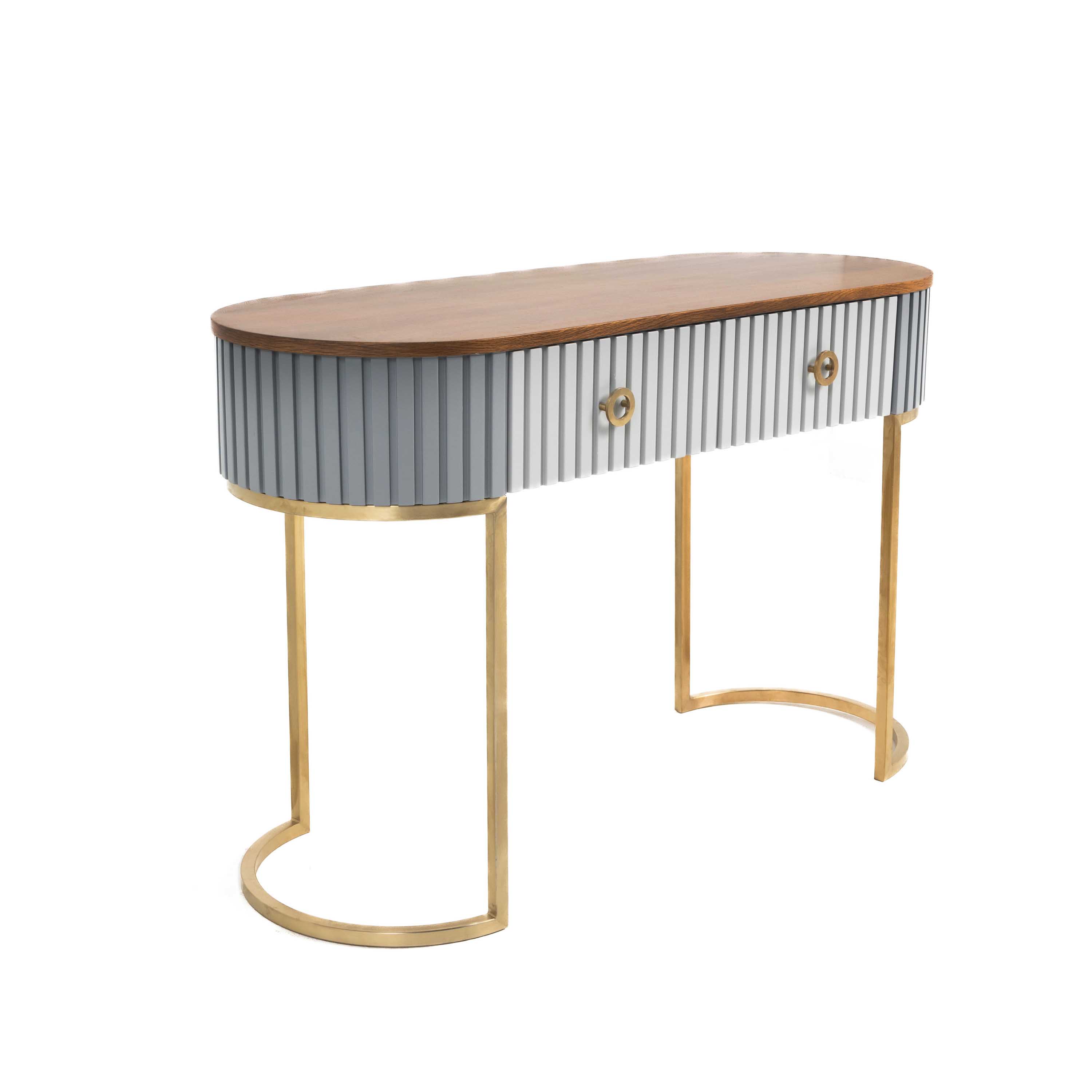 Fluted Console with Gold Metal Accents And Two Drawers - Efreshli