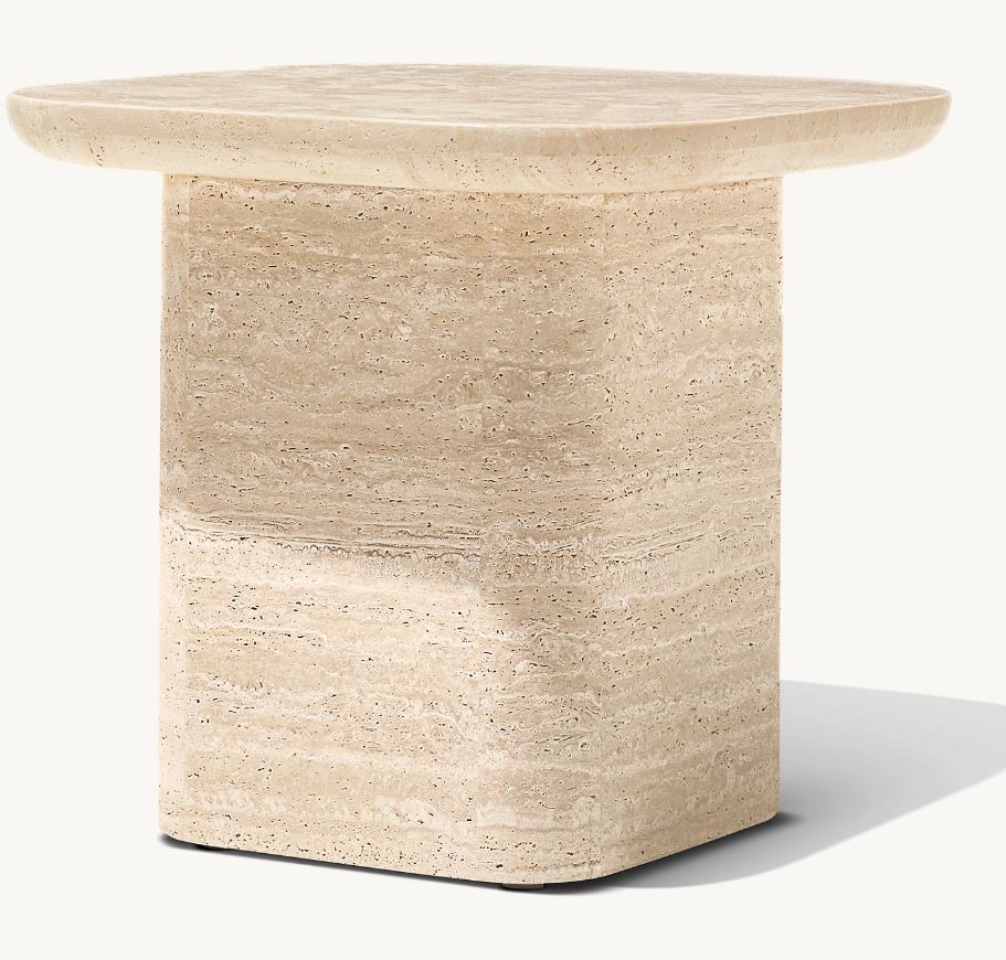 Travertine Side Table - Square Top - Outdoor & Indoor - Efreshli