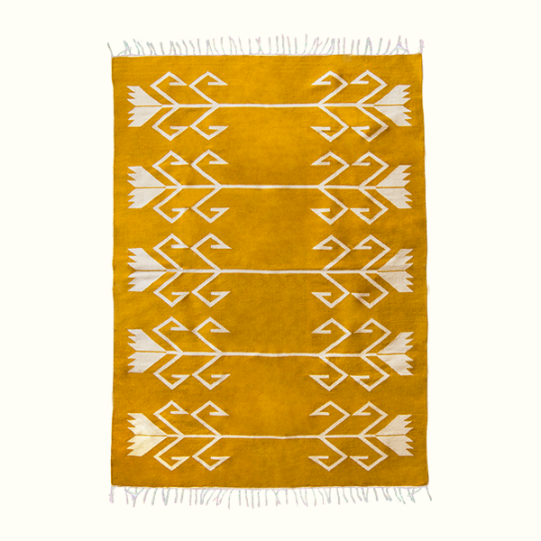 Roots Mustard Yellow Wool Rug – Artisan Handwoven - Efreshli