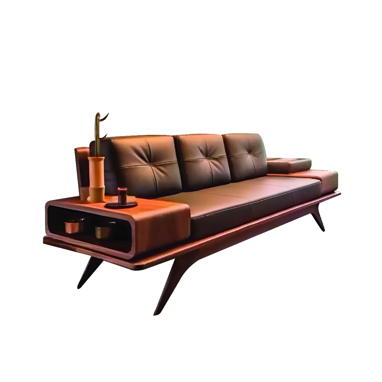 Sculpted Wood Sofa With Built-In Side Tables - Efreshli