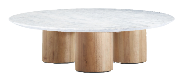 Theo Round Coffee Table With Marble Top & Wooden Legs - Efreshli