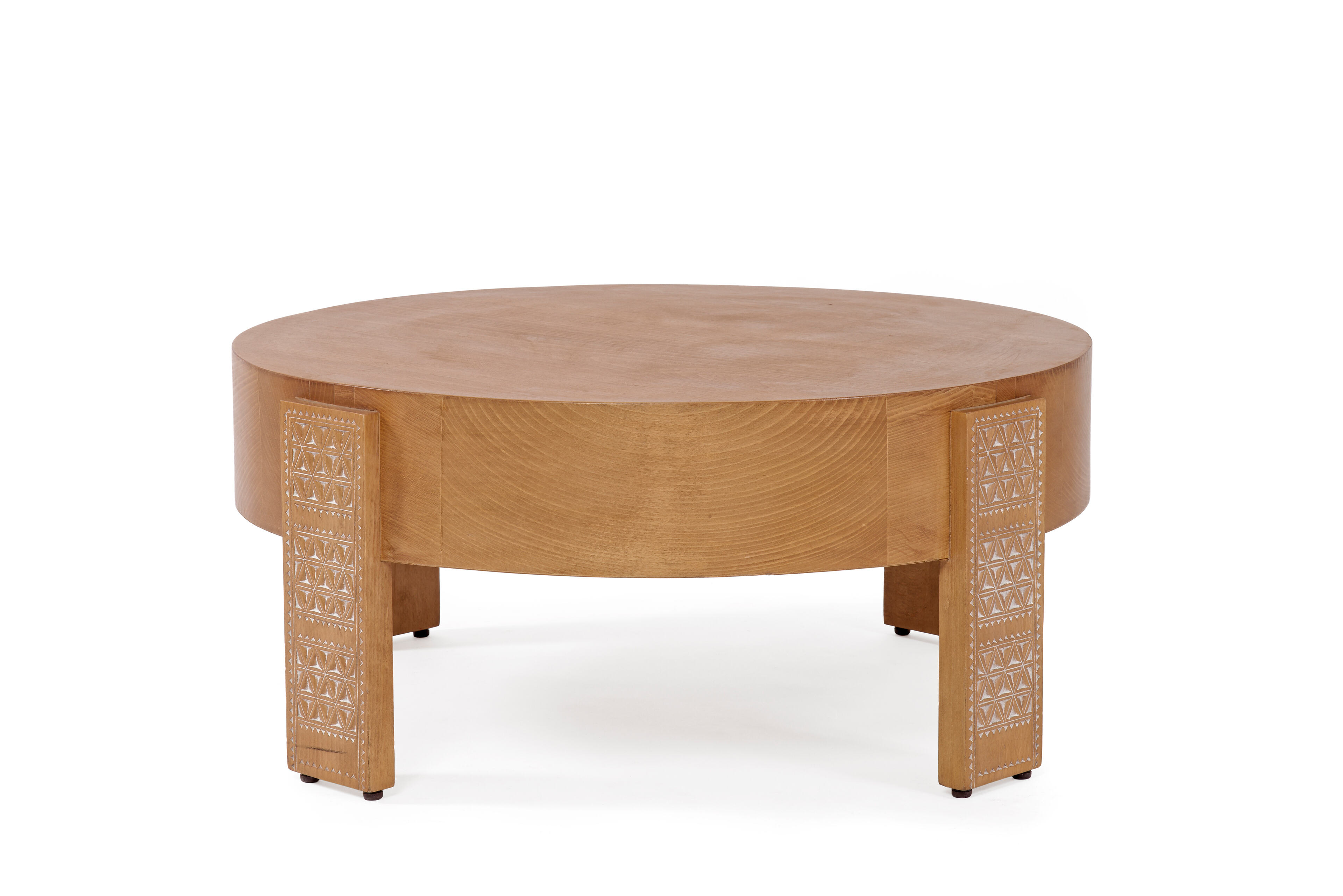 Round Coffee Table with Carvings - Efreshli