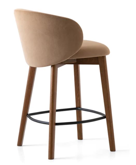 Rowana Solid Beech Wood Bar Stool With Upholstered Seat and Metal Footrest - Efreshli