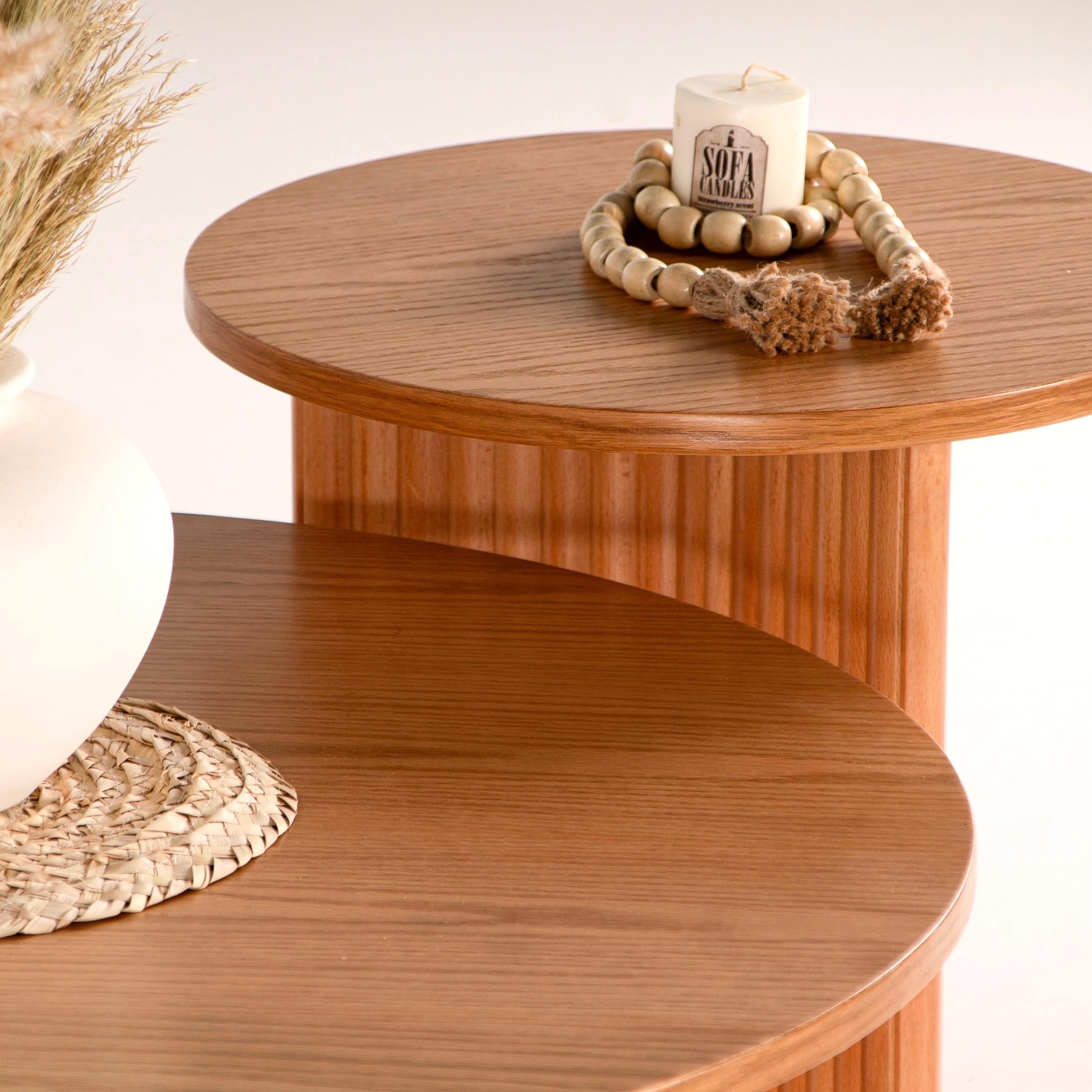 Odeon Coffee Tables - 2 Pieces - Beech Wood & Oak Veneer - Efreshli