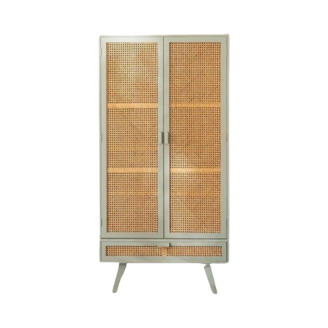 Miah Cane Cabinet/Closet With Slanted Legs - Beech Wood - Efreshli