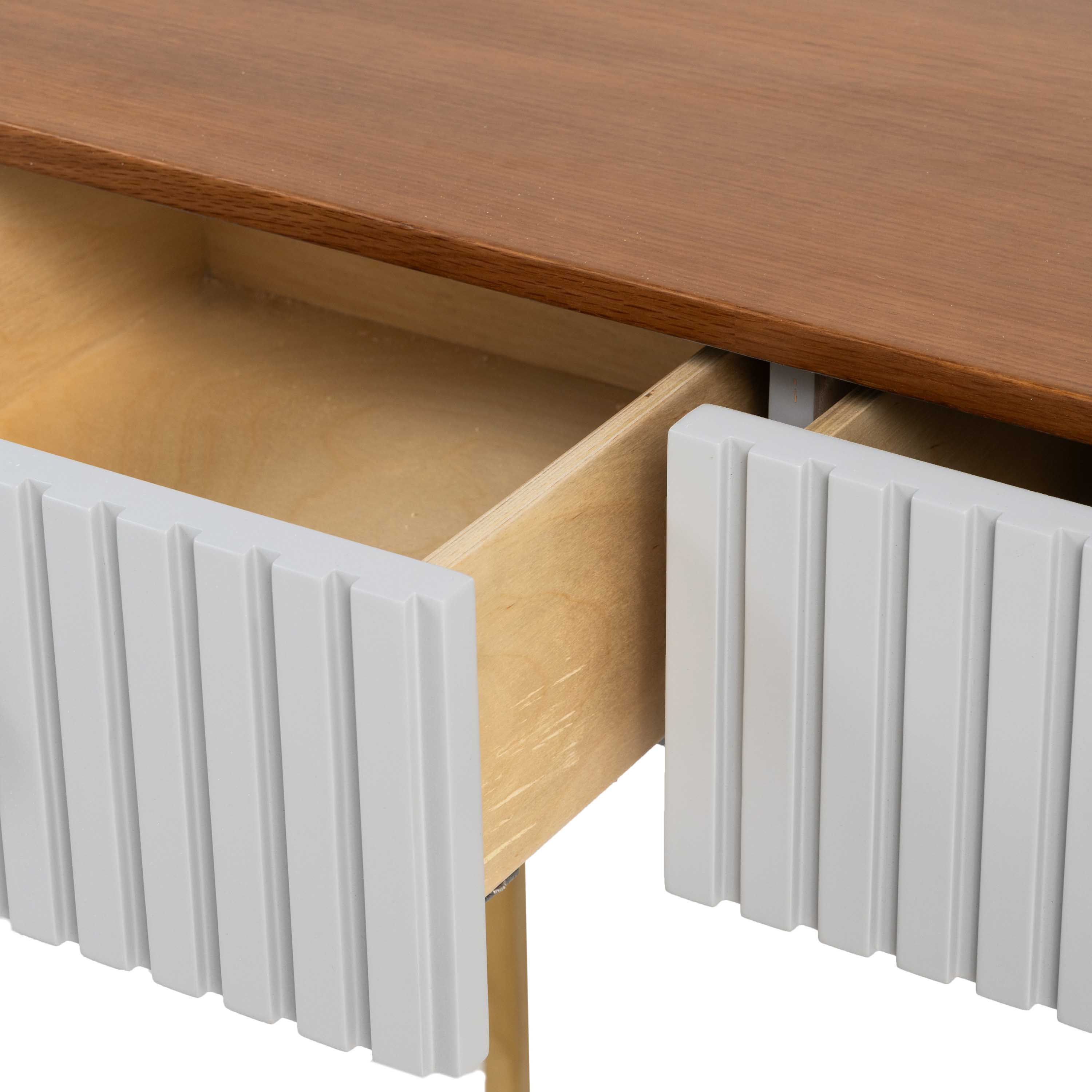 Fluted Console with Gold Metal Accents And Two Drawers - Efreshli