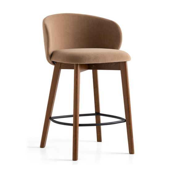 Rowana Solid Beech Wood Bar Stool With Upholstered Seat and Metal Footrest - Efreshli