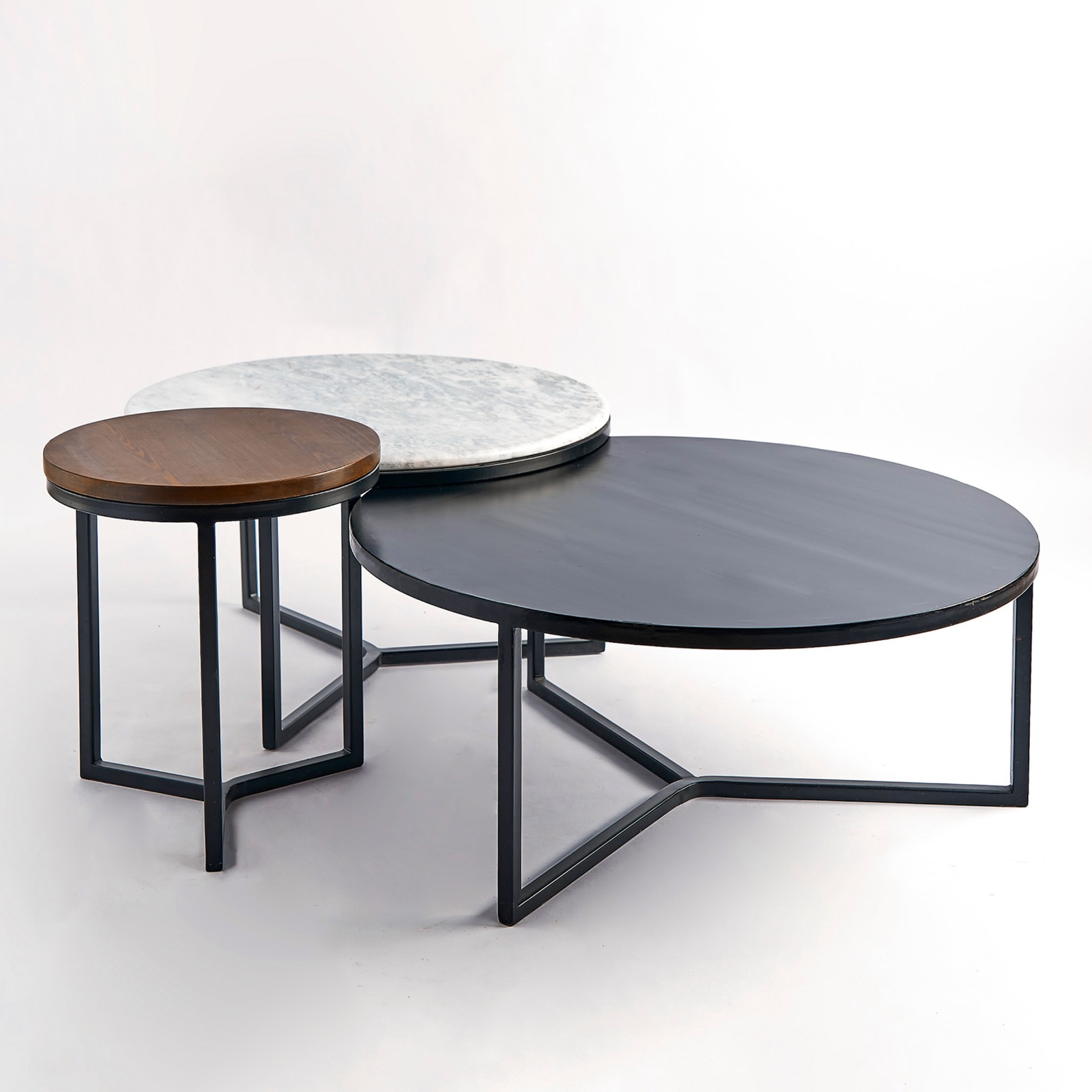 Efreshli | Mix Set of 3 Tables With Marble - Wooden - Metal Top