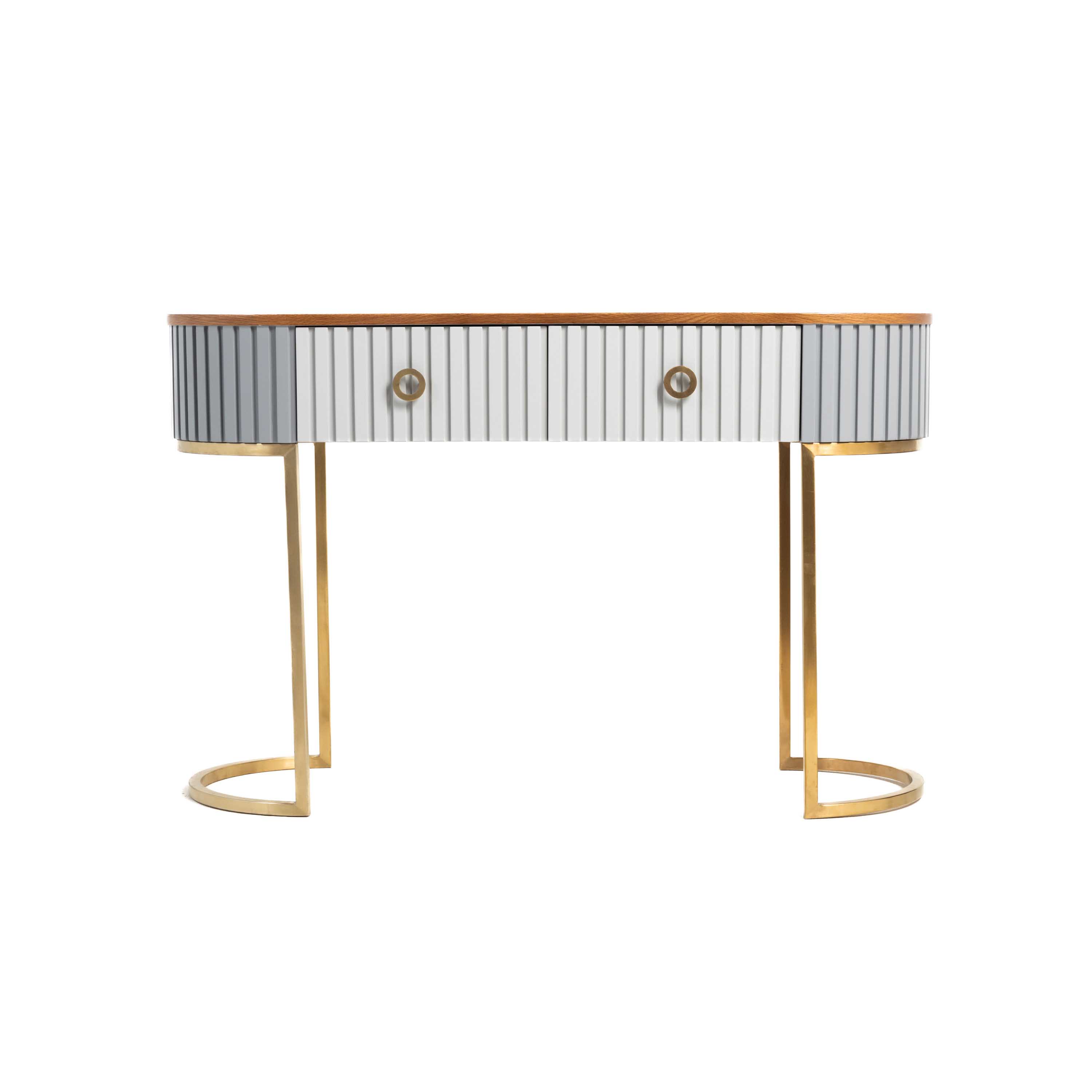 Fluted Console with Gold Metal Accents And Two Drawers - Efreshli