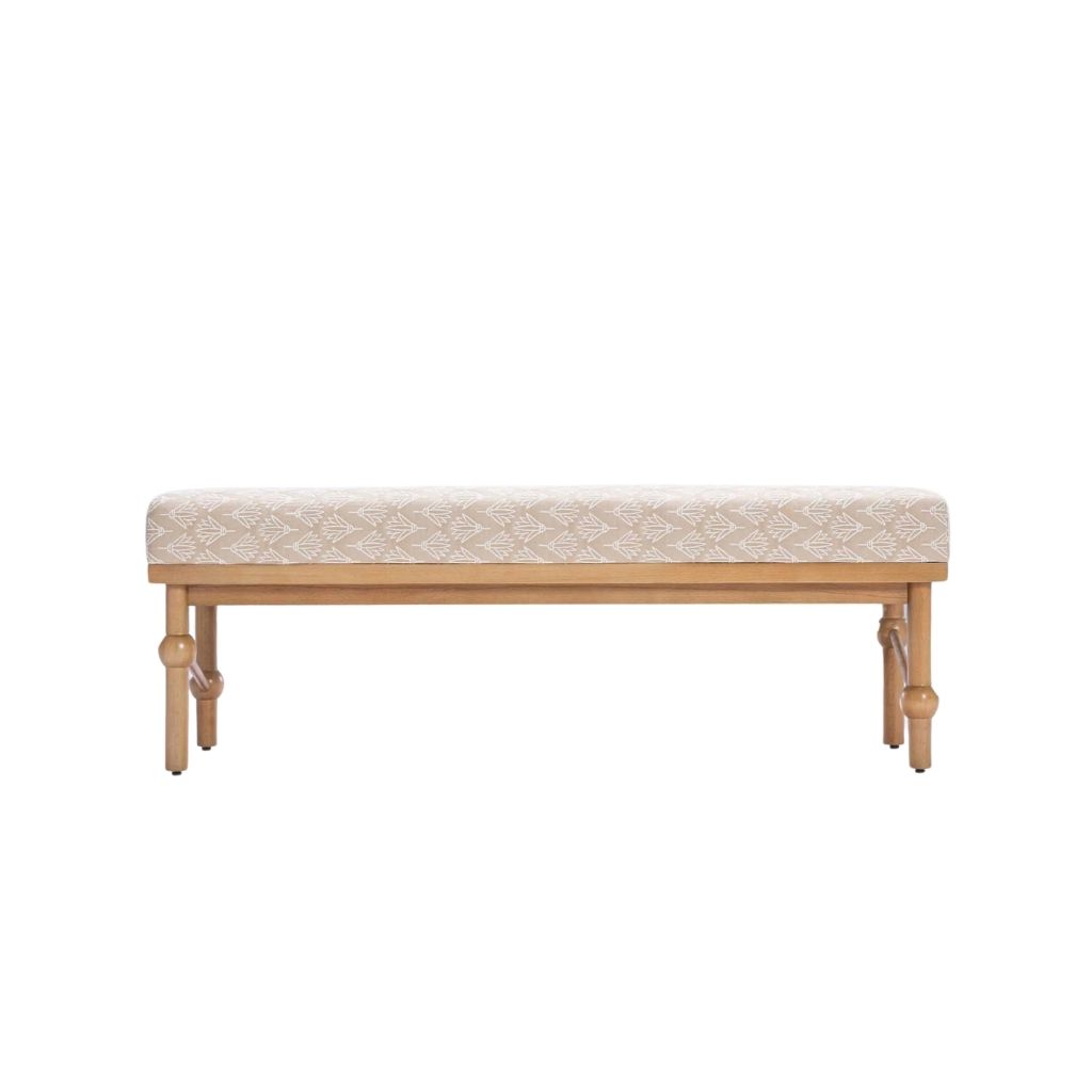 Luna Upholstered Beech Wood Bench with Turned Legs - Efreshli