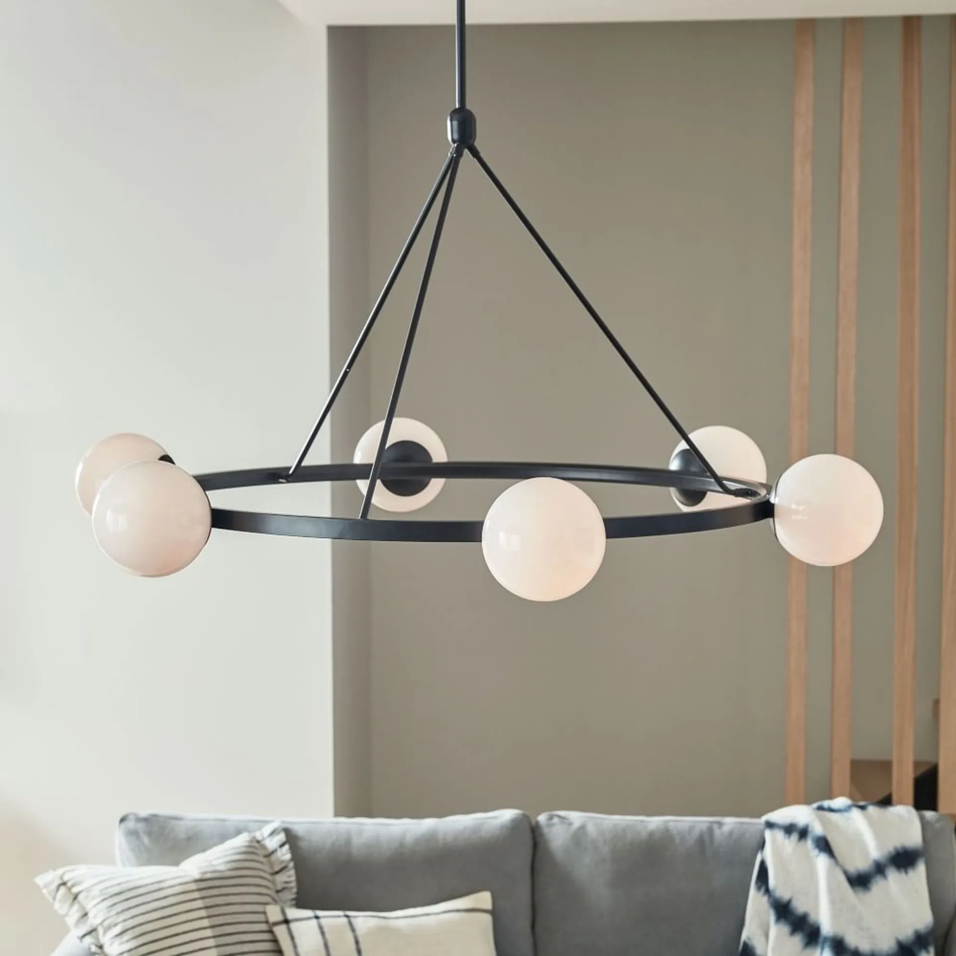 Modern 6-Light Ring Ceiling Lamp in Black Steel with Opal Glass - YL746 - Efreshli