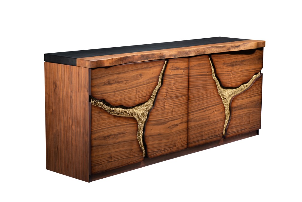 Walnut Wood Buffet - Golden Accents - Efreshli