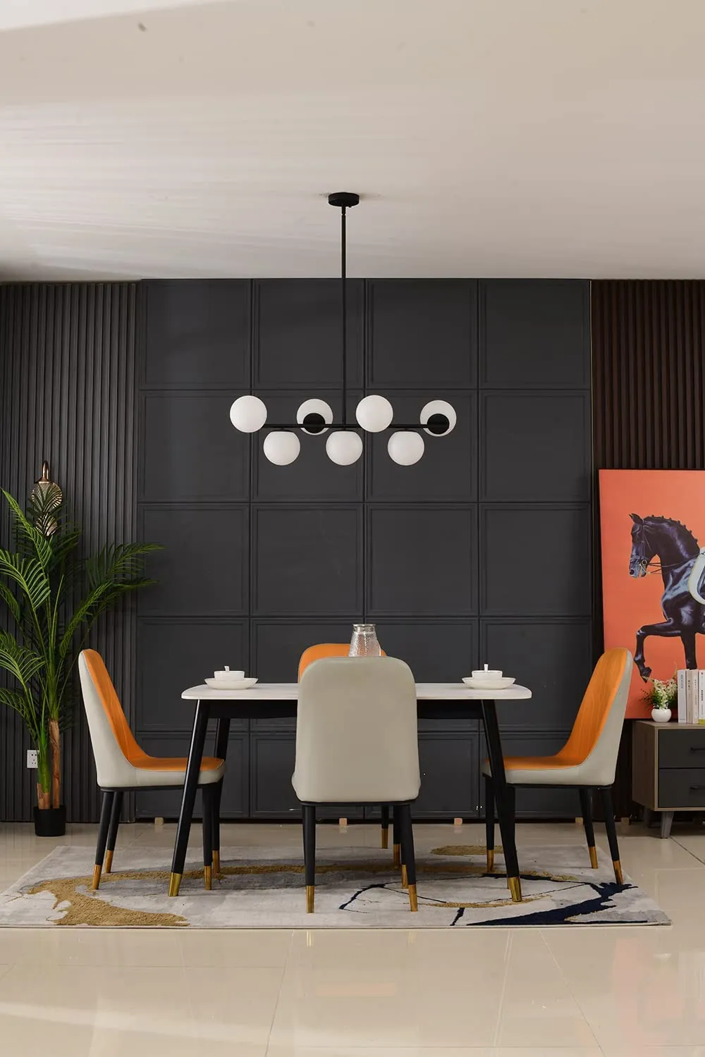 Modern Steel Ceiling Lamp With 7 Opal Glass Globes in Black -YL739 - Efreshli