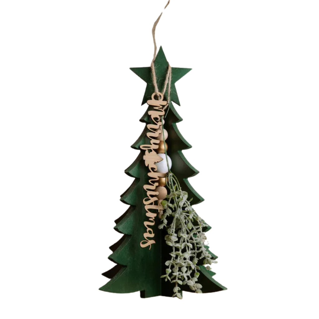 Wooden Green Christmas Tree Décor – Rustic Holiday Accent - Efreshli