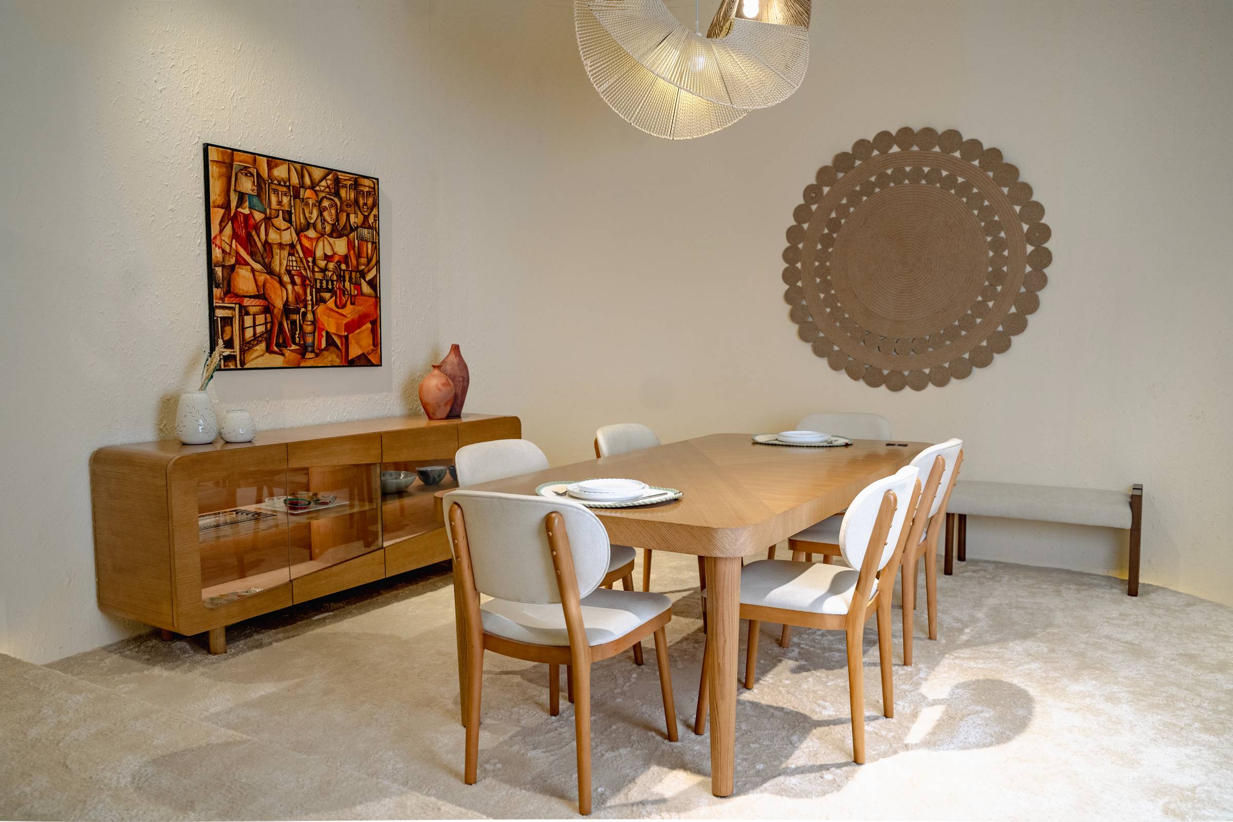 Mersal Beech Wood Dining Table with Oak Veneer Finish - Efreshli