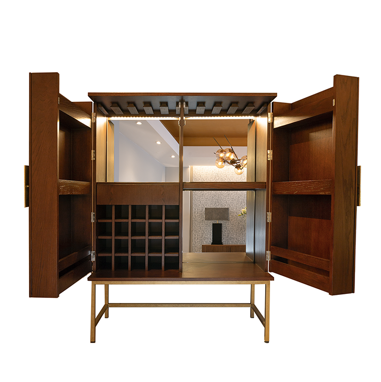 Ultra Bar With Brass knobs And Oak Veneer - Efreshli