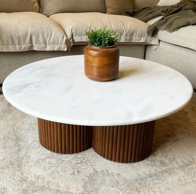 TRI Marble Top - Coffee Table - Round - Carrara Marble - Efreshli
