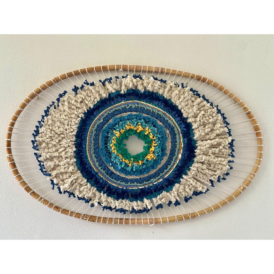 Mati Oval Handmade Wall Hanging in Blue & White - Efreshli
