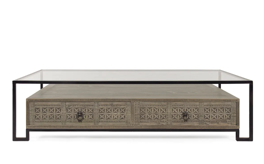 Metal Coffee Table With Glass Top & 2 Storage Drawers - Efreshli