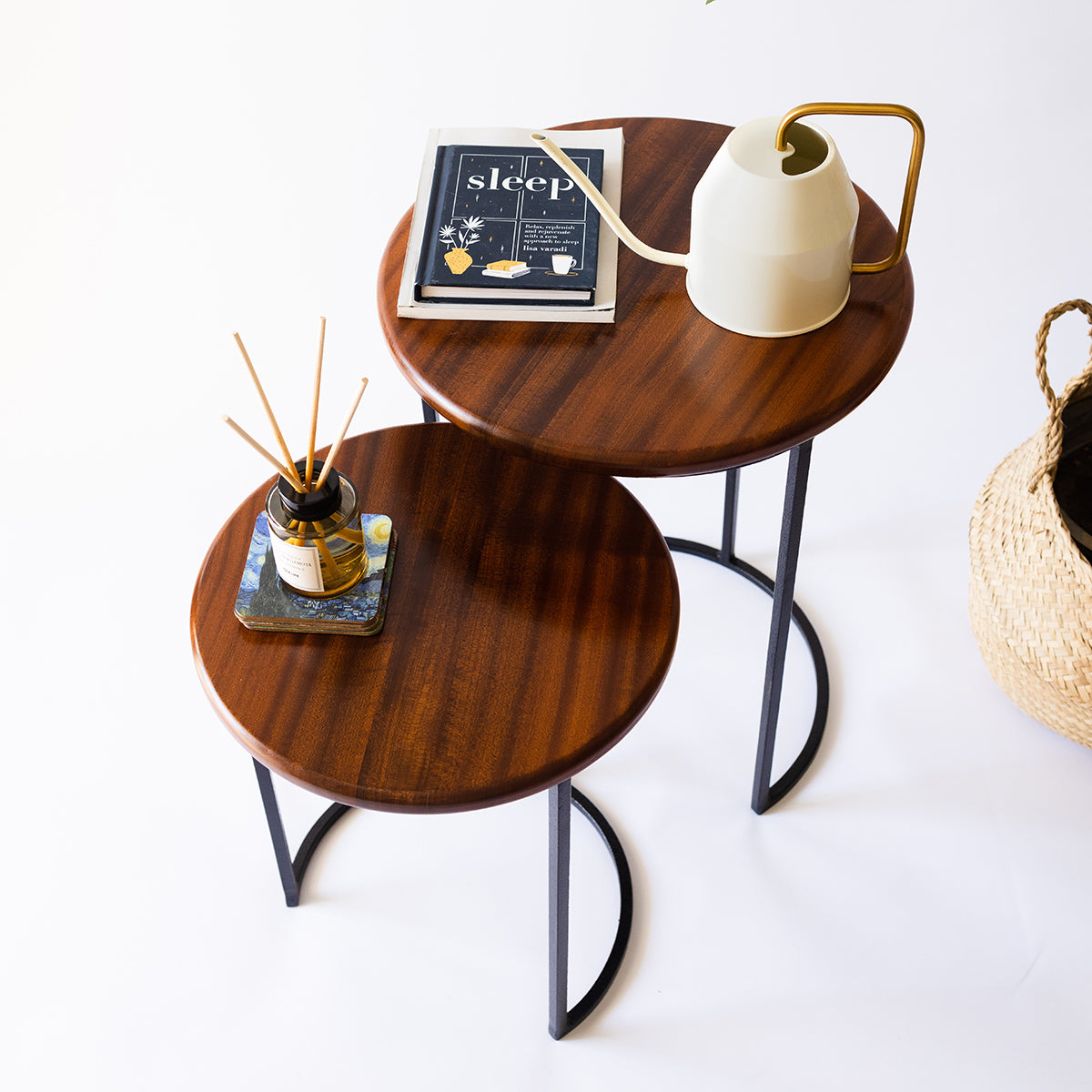 Round.M - Set of 2 Tables | Black x Brown - Efreshli