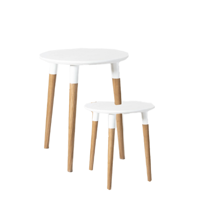 Nesting Side Tables Set - Lacquered Top - Oak Wooden Legs - Efreshli