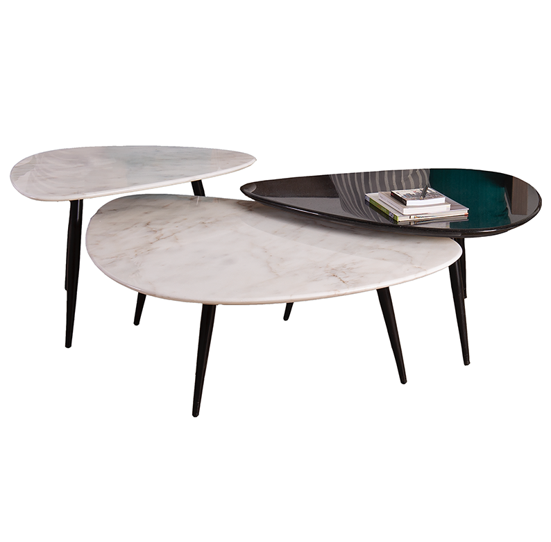 Efreshli | Set of Freeform Coffee Tables - Marble Top & Metal Base